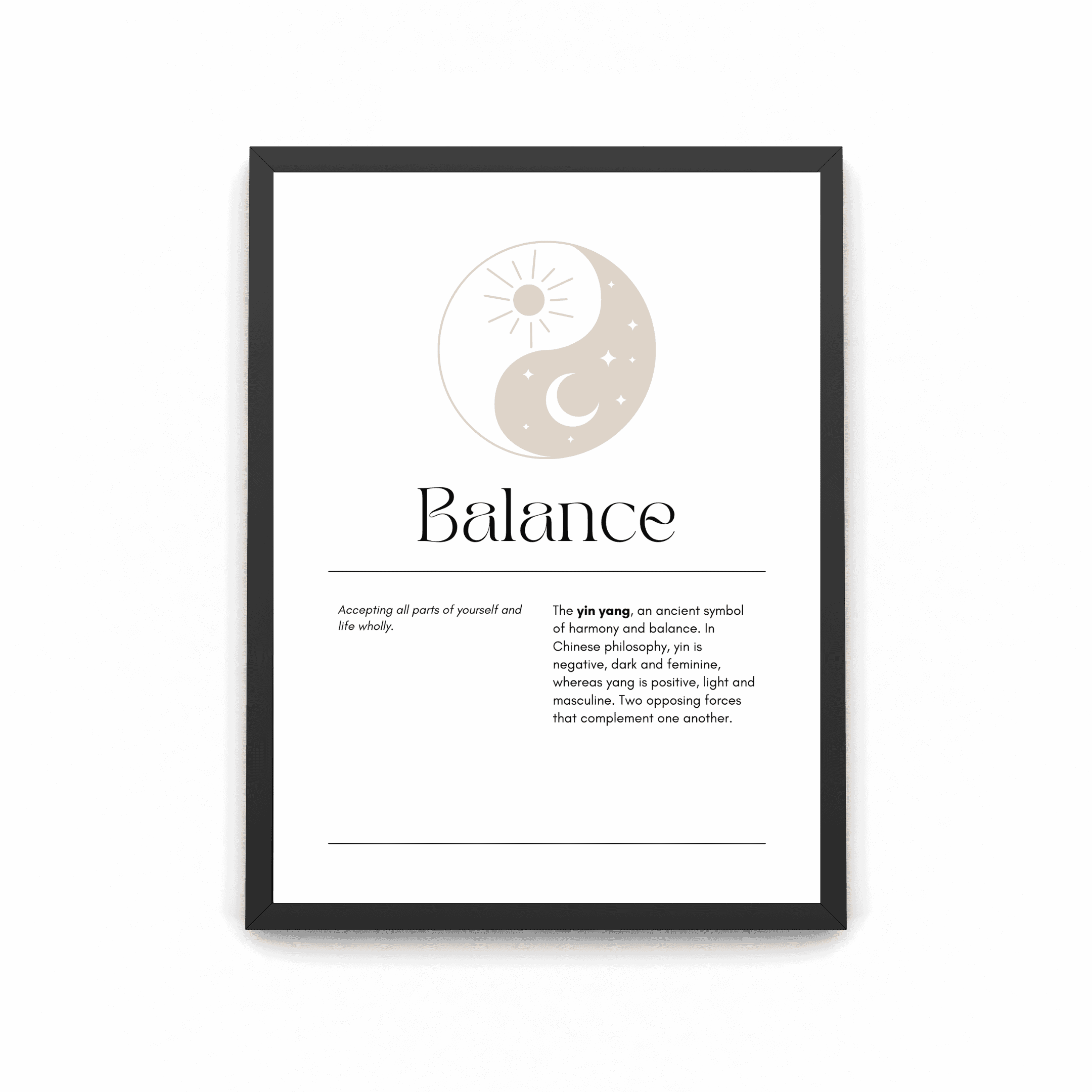 'Balance' Yin Yang Framed Quote Print A4 - Soul Analyse