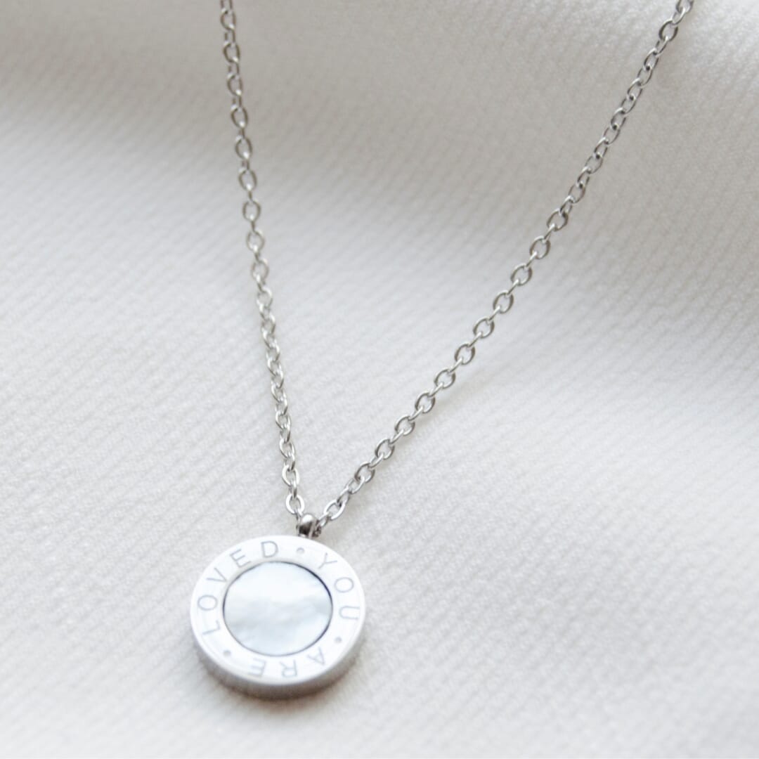 'You Are Loved' White and Black Shell Inlay Necklace - Soul Analyse